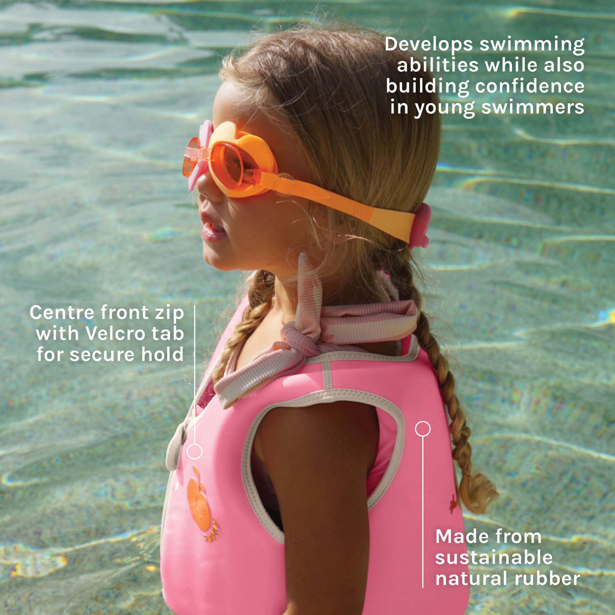 Kids Swim Vest 3-6 - Poppy the Peach Neon Pink